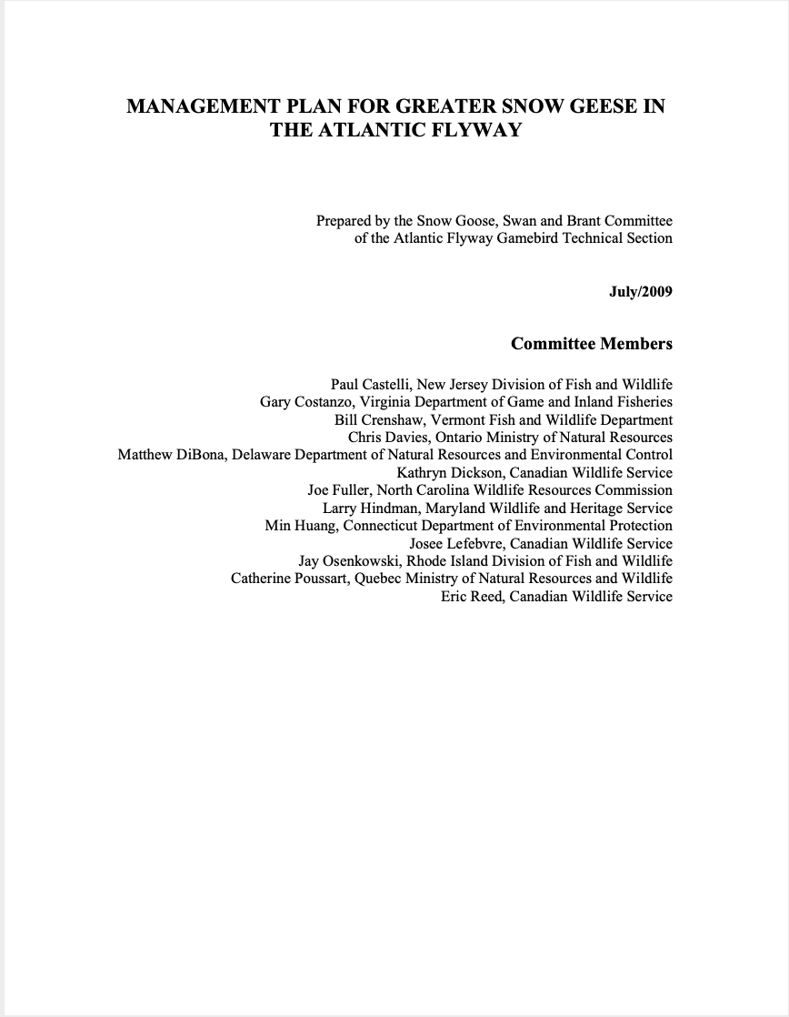 Greater Snow Goose Management Plan - Arctic Goose Joint Venture